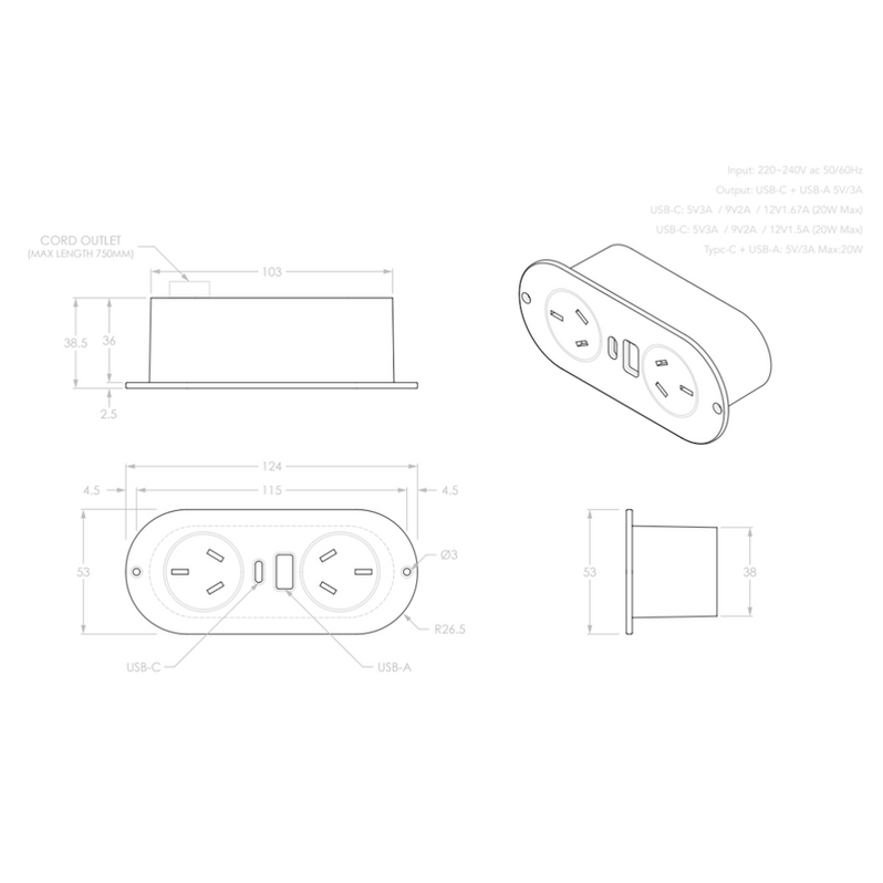 ADP In-Drawer Power Point - Black